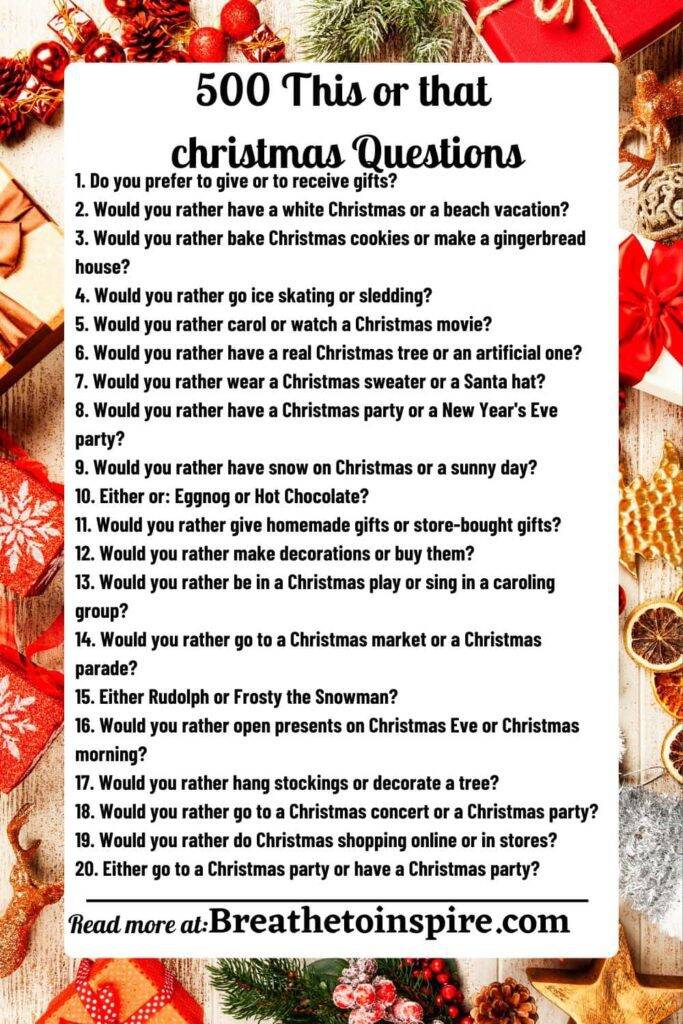 500 Christmas This Or That Questions Game Edition For Winter Holidays ...