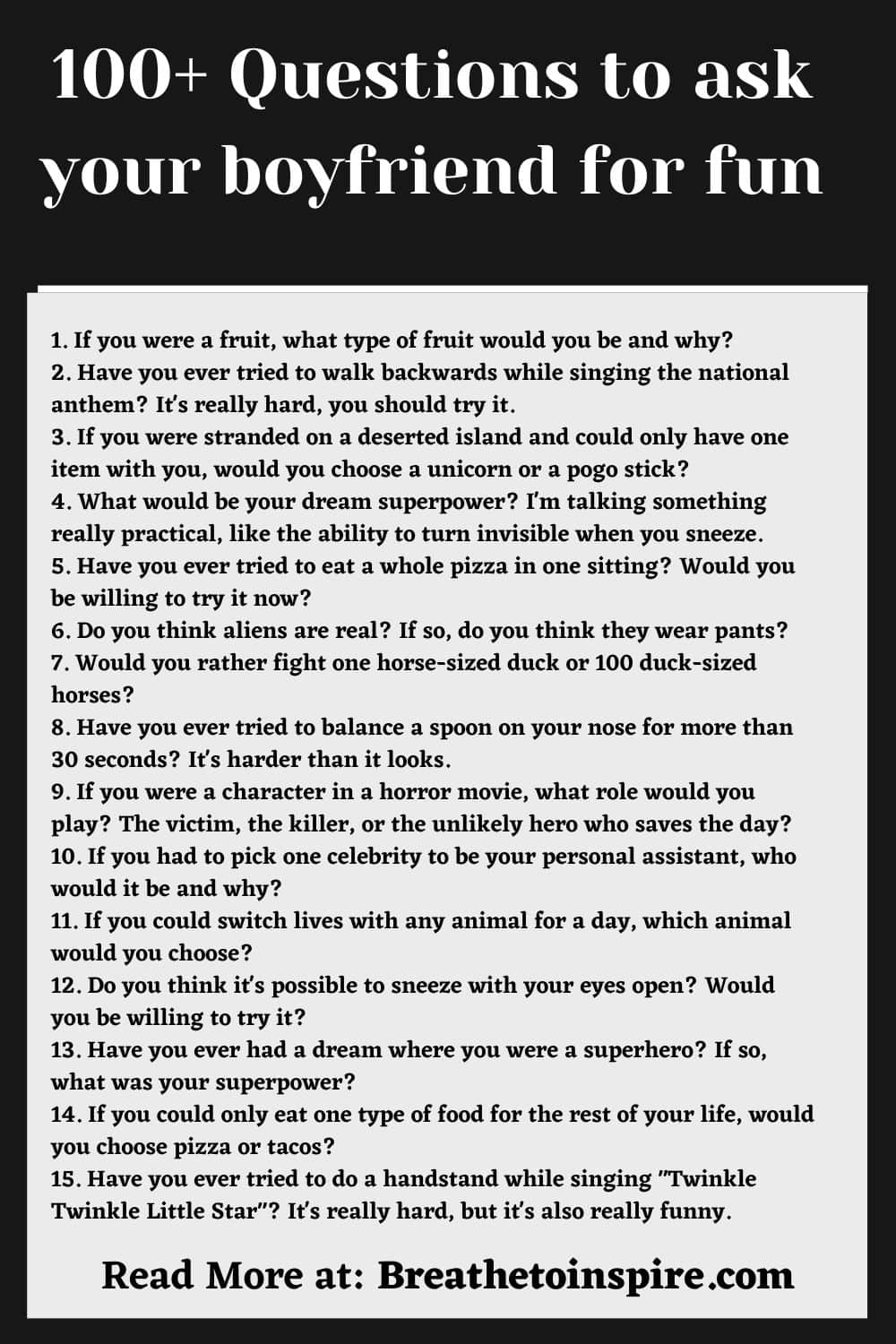 100+ Questions To Ask Your Boyfriend For Fun - Breathe To Inspire