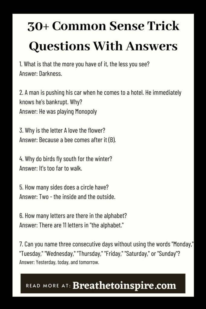 30+ Tricky Common Sense Questions With Trick Answers That Make You ...