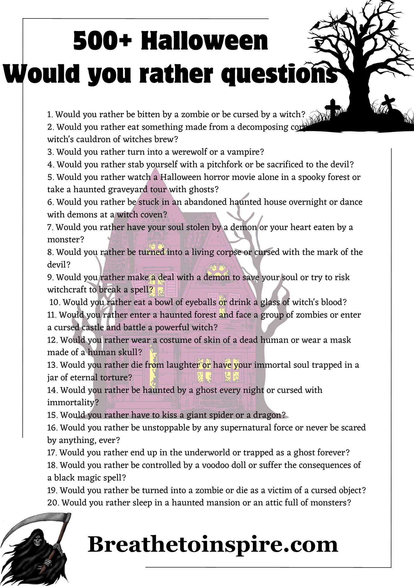 500+ Would You Rather Halloween Questions - Breathe To Inspire